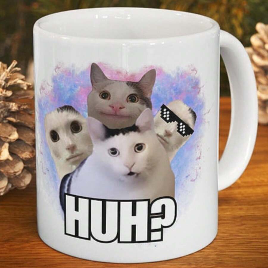 Huh Cat Funny Meme Mug, Cat Memes Mugs, Zoning Out Cat, Banana Cat ...