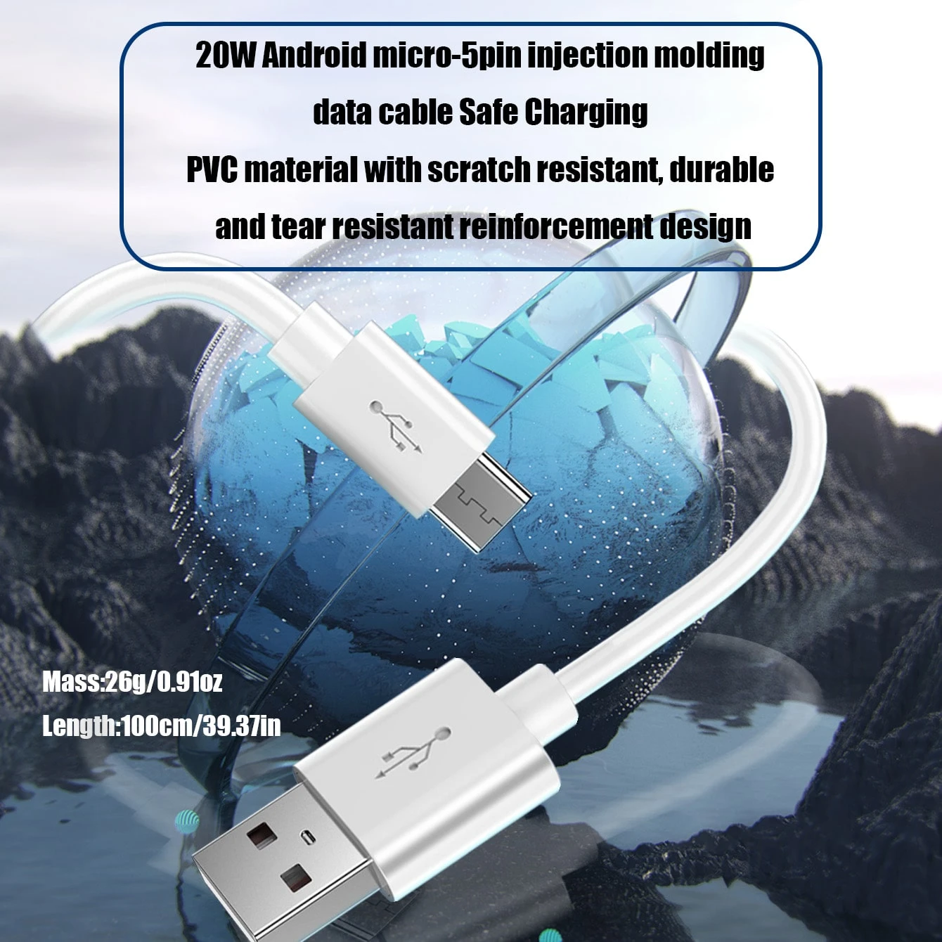 Micro 5-Pin Data Cable,White Micro 5-Pin Data Cable - 1 Meter Long ...