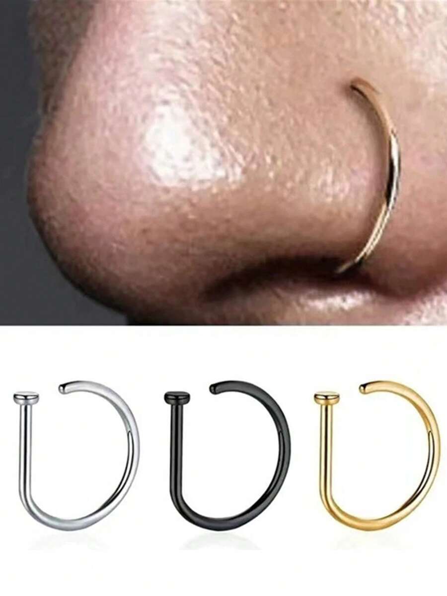 3pcs/Set Nose Stud, Lip Studs, D-Shape Punk Body Piercing Earrings ...