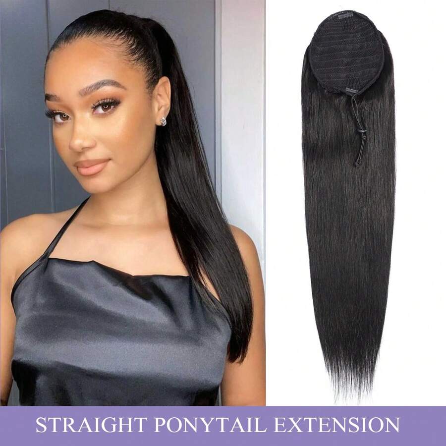 1PCS Straight Drawstring Ponytail Extension Natural Color Long Straight ...