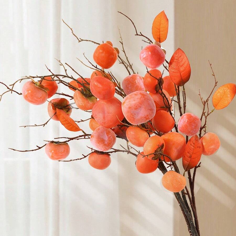 Artificial Persimmon Fruit Branch - Lifelike Faux Persimmon With ...