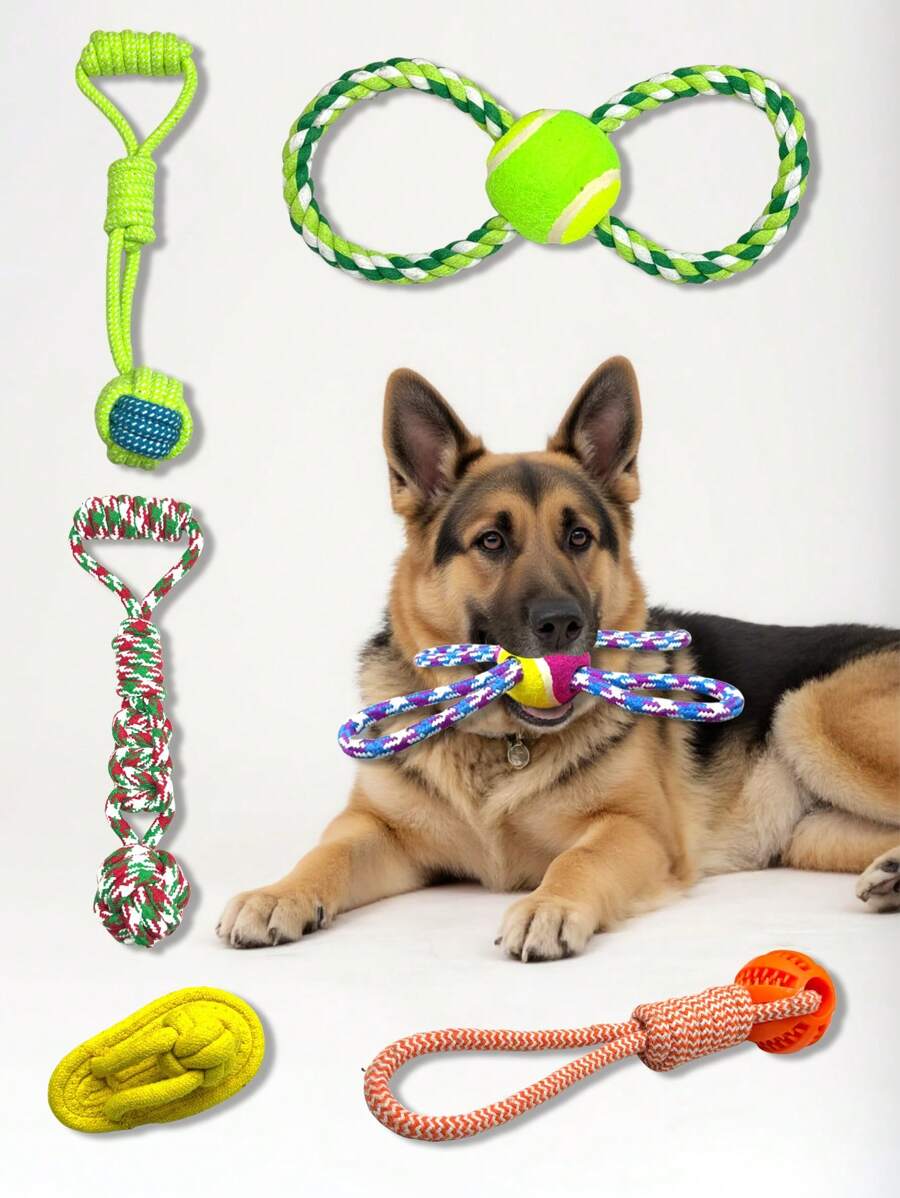 6pcs Dog Rope Knot Training Set - Interactive Chew Toys For Teeth ...