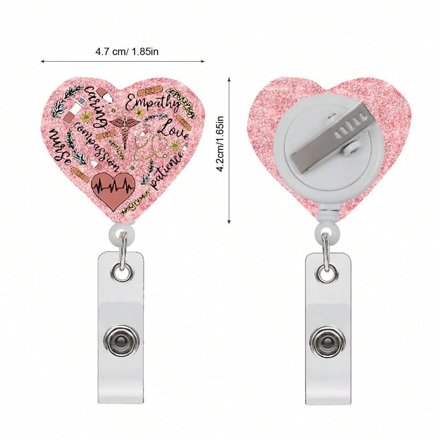 Charming Heart-Shaped Retractable ID Badge Reel With Clip - Durable ...