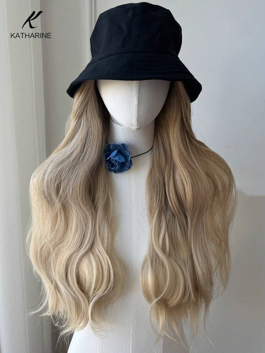 Hat Wigs Cap With Hair Hat Wig Black Wavey Wig Synthetic Hair Women ...