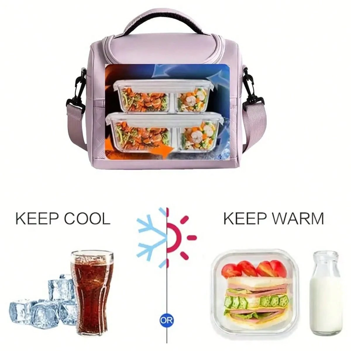 Large Insulated Lunch Bag Cooler Hand Washable Polyester Lunch Box With ...