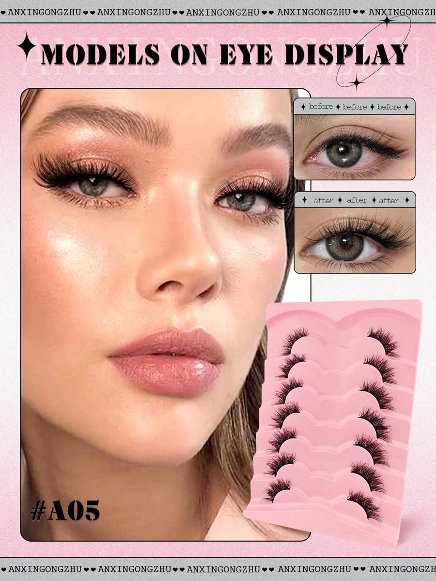 7 Pairs 12mm Half Lashes Cat-Eye Lashes Natural Look Full False Lashes ...