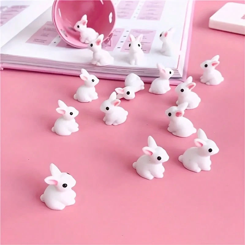 10/20pcs Mini Resin Easter Bunny Figurine Set - Cute White Rabbits With ...