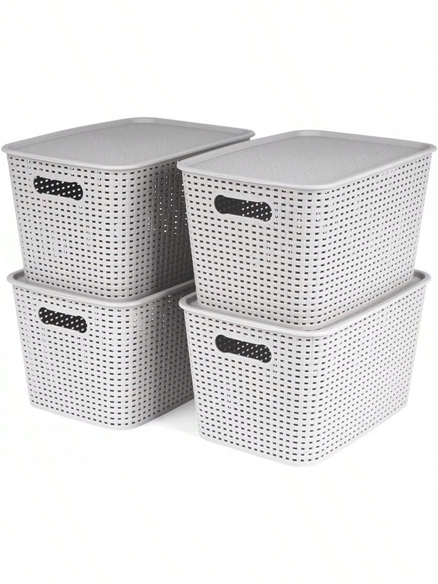 Plastic Bins Large Storage With Lids | Korean Organizer Bin Basket Set ...