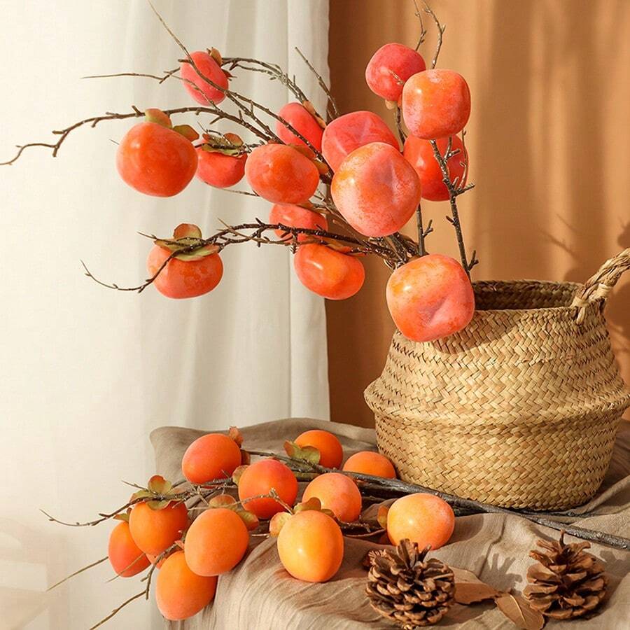Artificial Persimmon Fruit Branch - Lifelike Faux Persimmon With ...