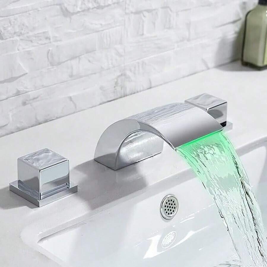 8 In Widespread LED Bathroom Sink Faucet 3 Hole 2 Handle Deck Mounted ...