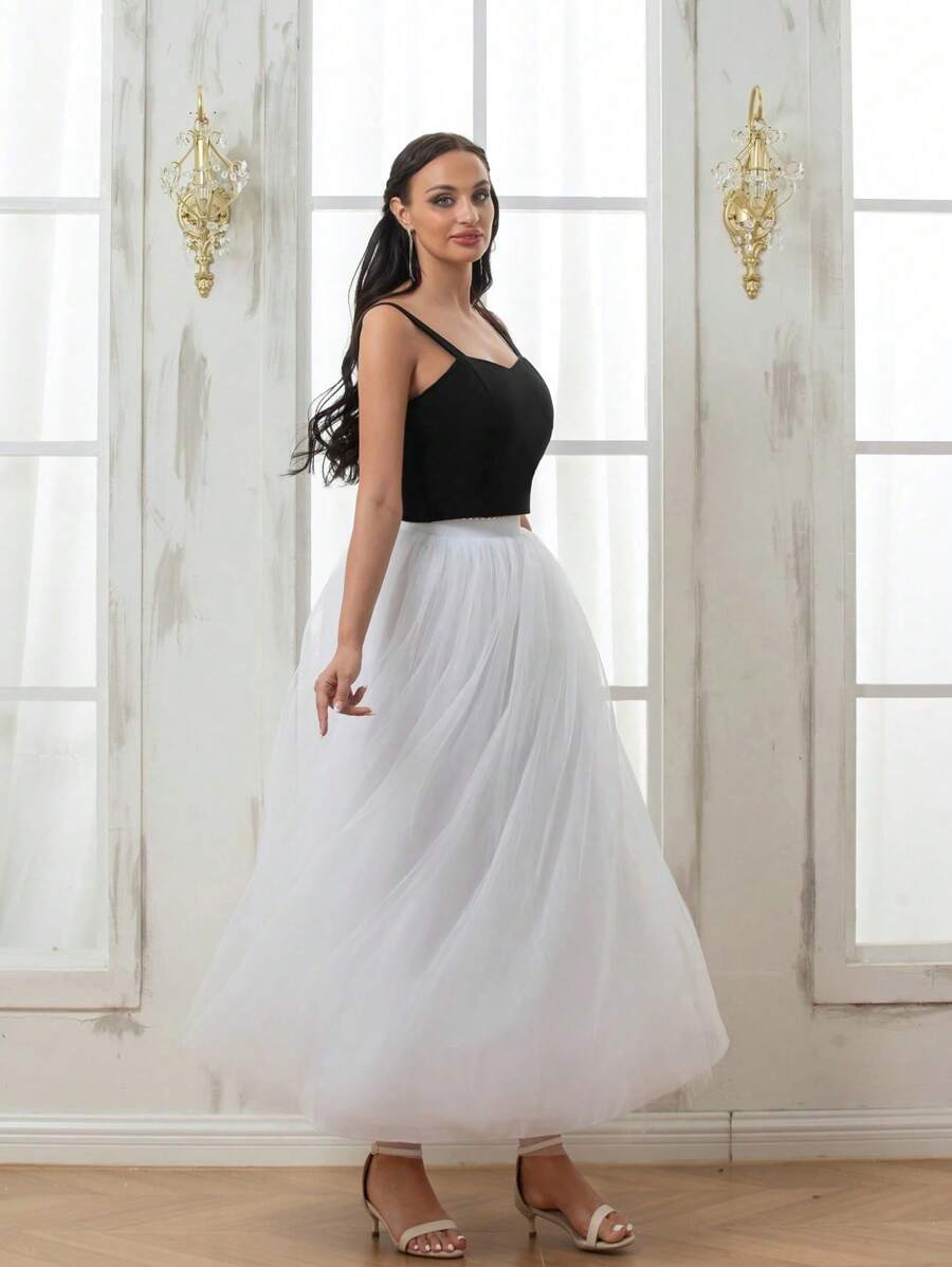 65cm/100cm Versatile Tulle Skirt Petticoat For Women Lolita Soft Long Underskirt Puff Chinese ...