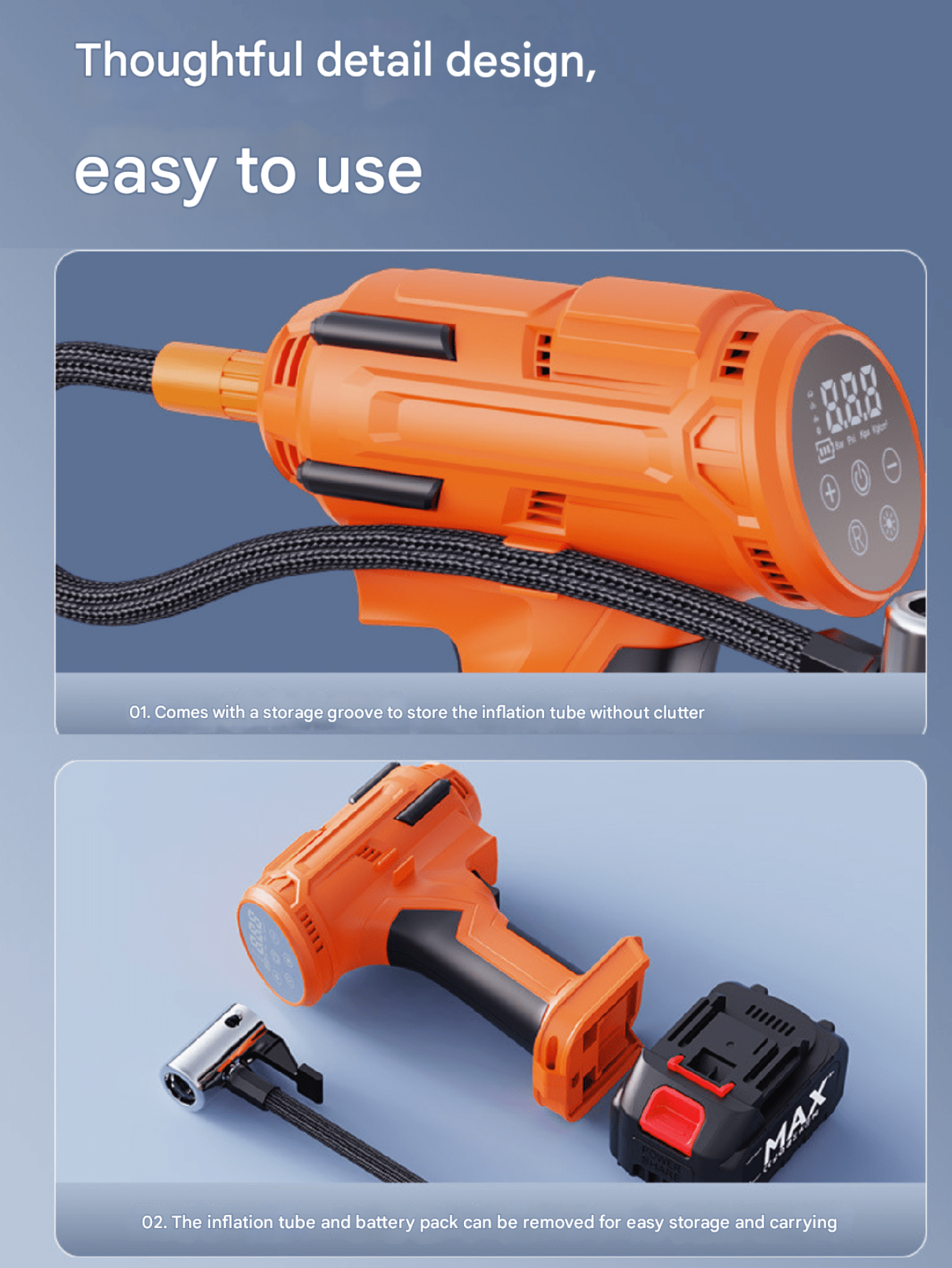 21V Cordless Portable Tire Inflator Air Compressor With Rechargeable ...