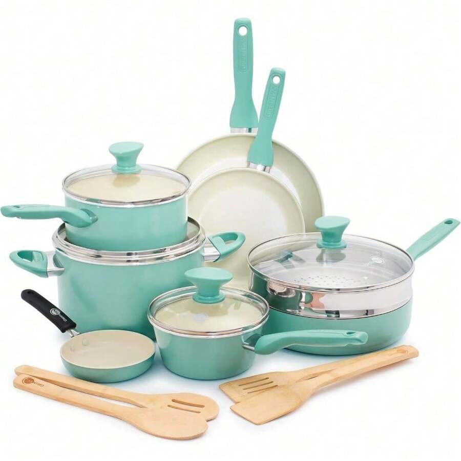 GreenPan Rio Healthy Ceramic Nonstick 16 Piece Cookware Pots And Pans ...