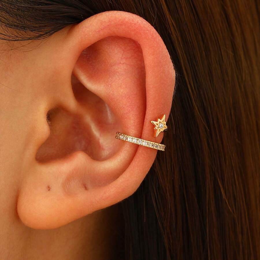 1 Simple Hollow Star Copper Inlaid Zirconia Ear Clip For Women Without ...