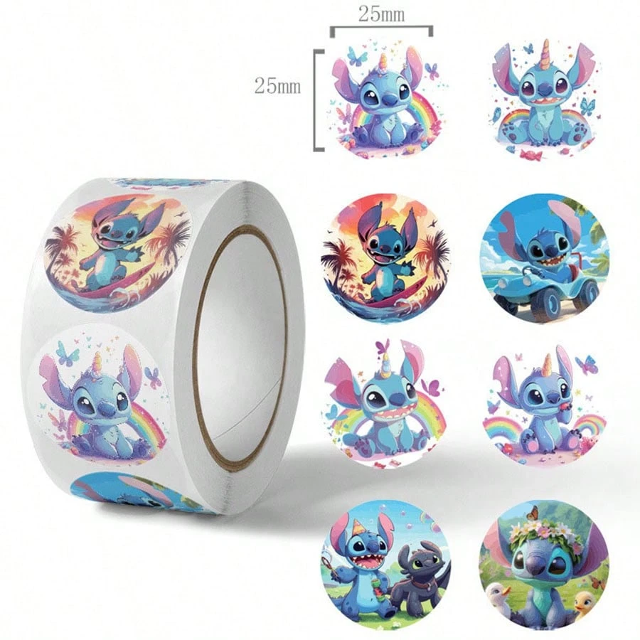 Disney 500pcs Stitch Reward Sticker Roll, Cartoon Pattern, Paper ...
