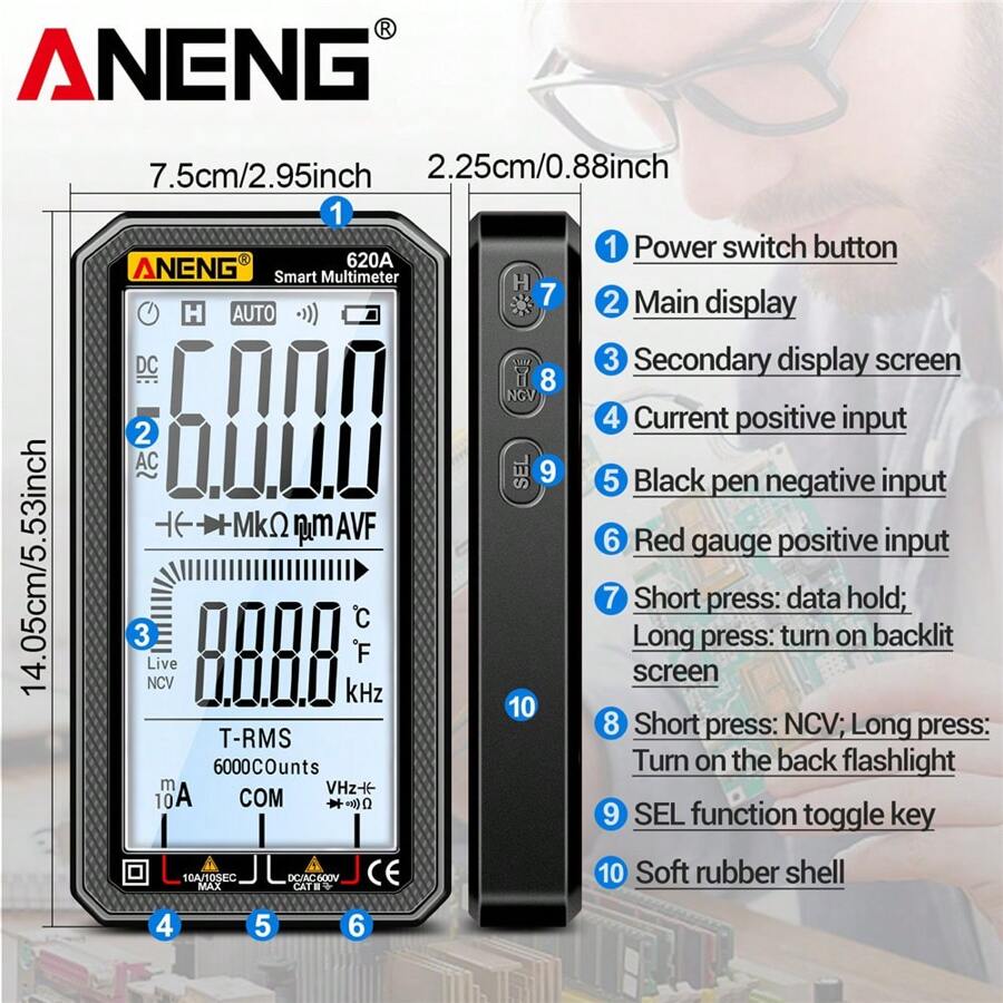 ANENG ANENG 620A Universal Meter 6000 Counting Multiple Measuring Tools Voltage AC Voltage Diode ...
