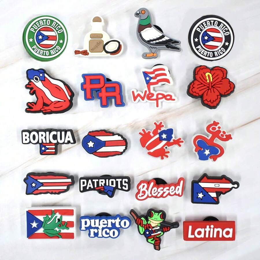 20PCS/SET Puerto Rico Flag Pvc Shoe Charms, Frog Flower Cute PR Rubber ...