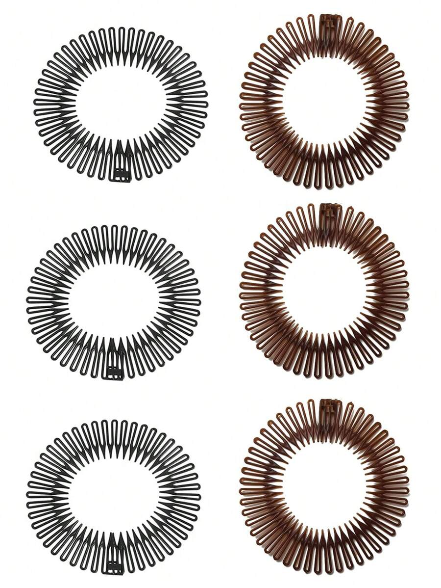 6pcs/Set Full Circular Stretch Comb Headbands Flexible Plastic Circle ...