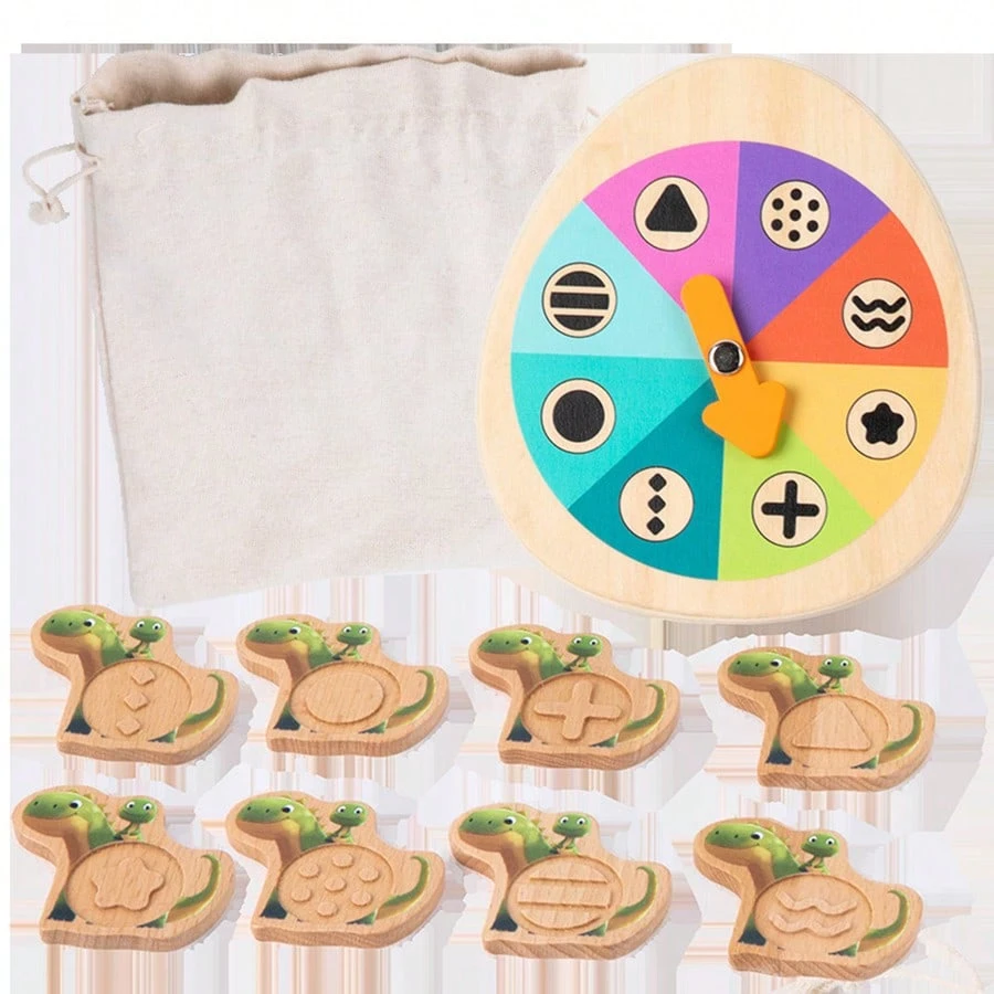 Wooden Dinosaur Pairing Puzzle Turntable Guessing Game - Hand-Eye ...