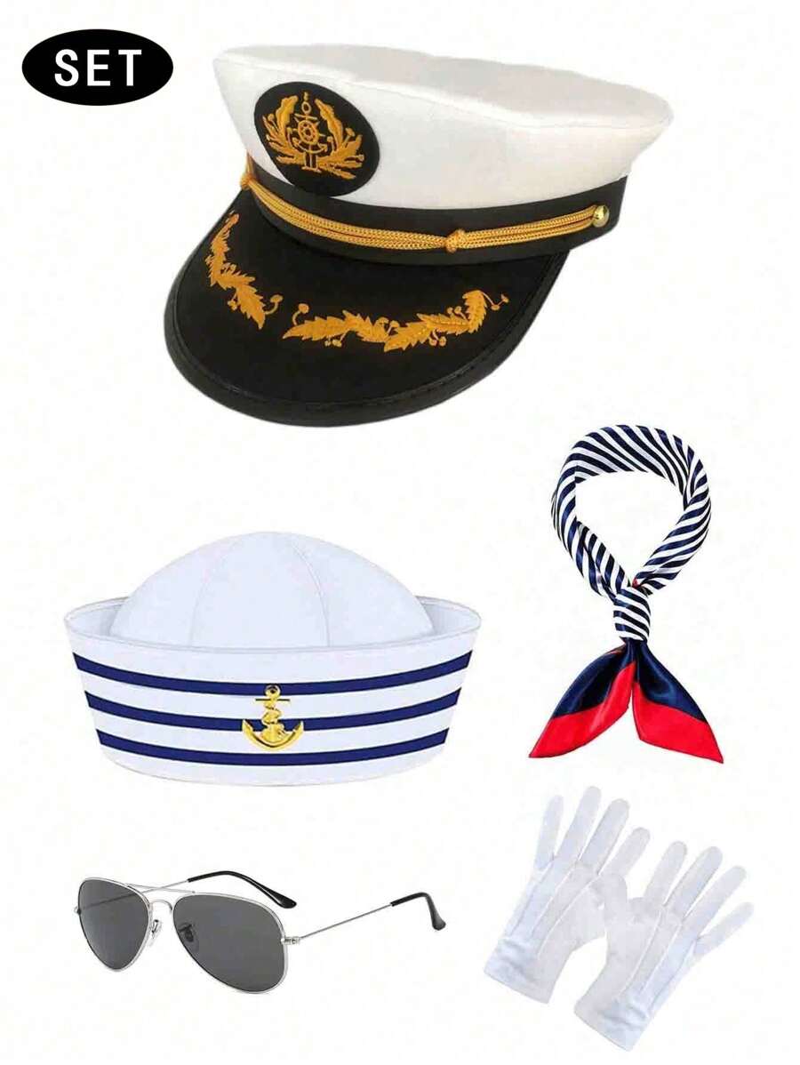 Navy Cap, White Hat, Vintage Flat-Top Military Hat, Captain Naval ...