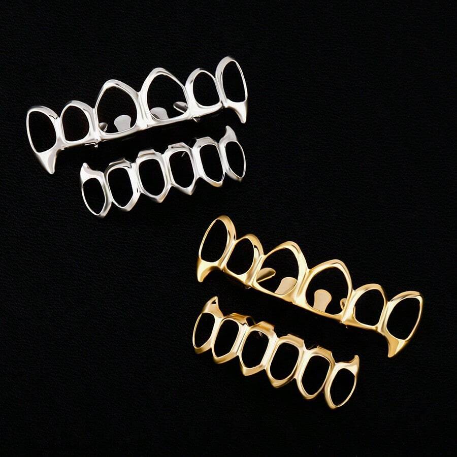 1pc Set Of New Hiphop Hip-Hop Decorative Braces, -Plated Hollow Teeth ...