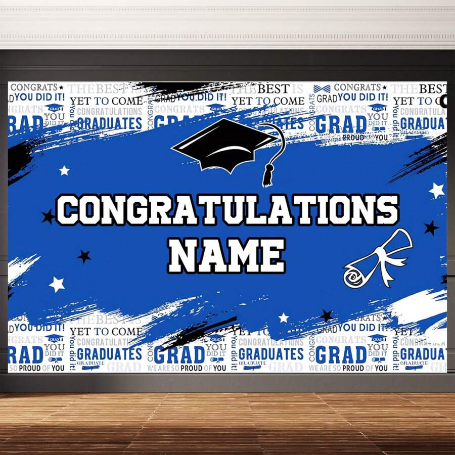 Customizable Personalized Blue And White 2025 Graduation Backdrop ...