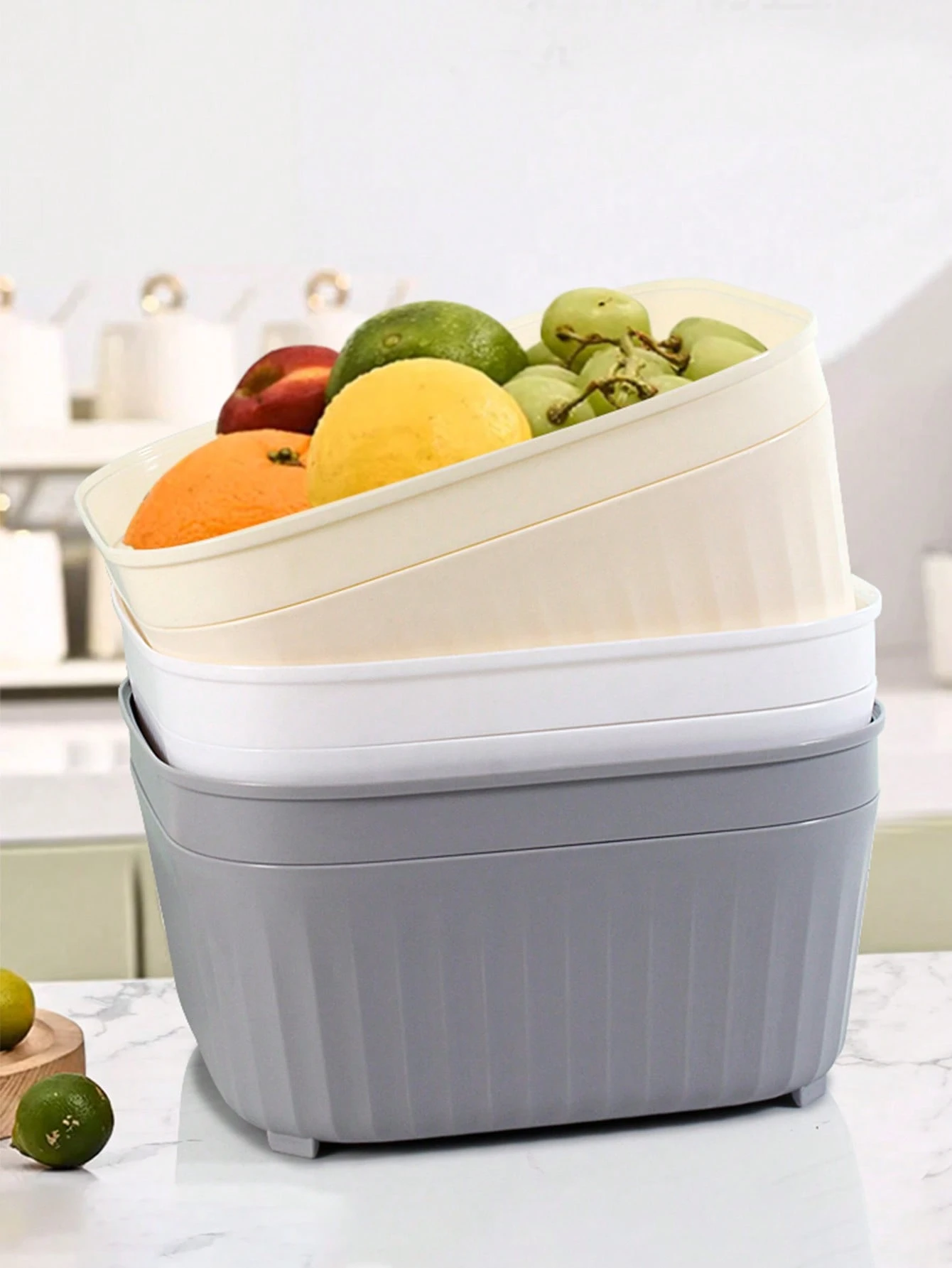 Double Layer Drain Tray Kitchen Fruit Vegetable Washing Basin Rice