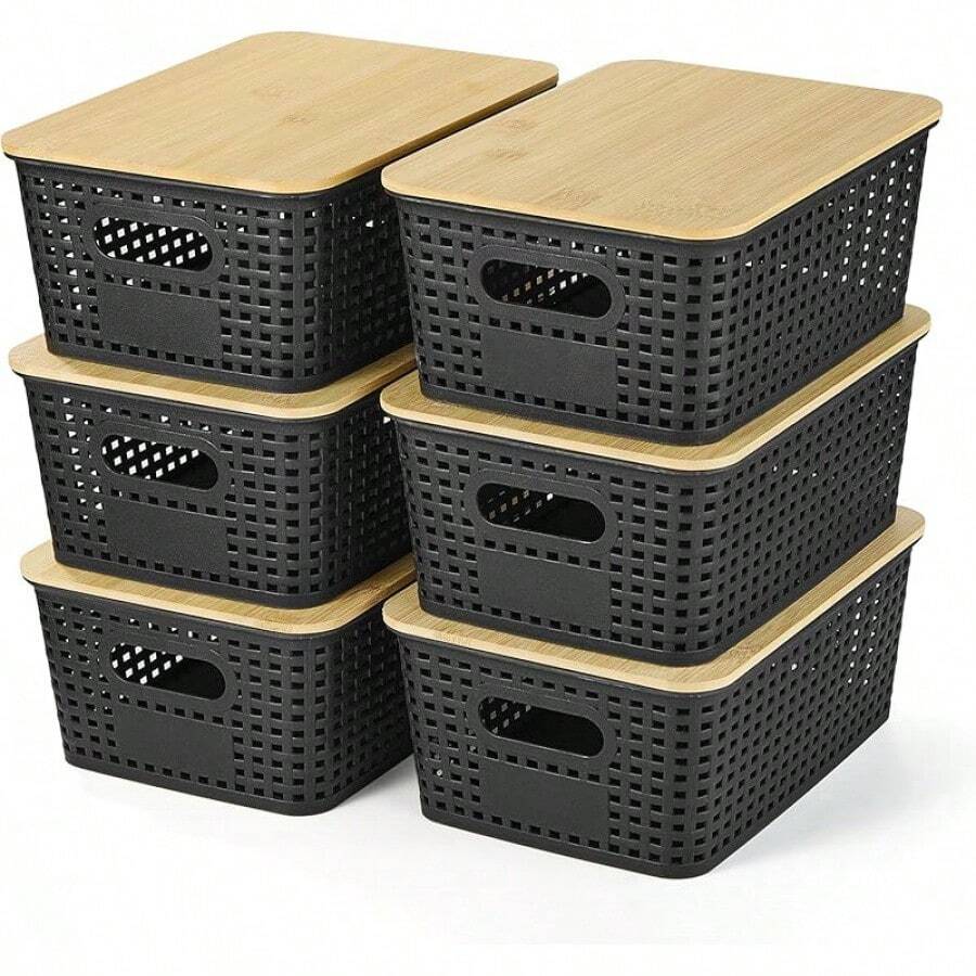 Plastic Storage Baskets With Bamboo Lid - Plastic Storage Containers ...