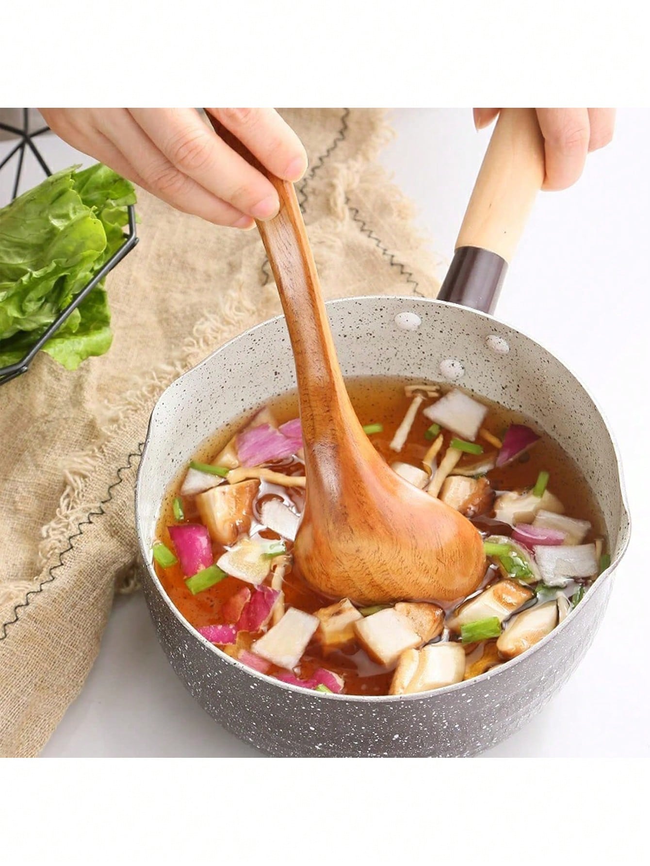 Wooden Spoon, Long Handle Wooden Congee Spoon For Cooking, Kitchen ...