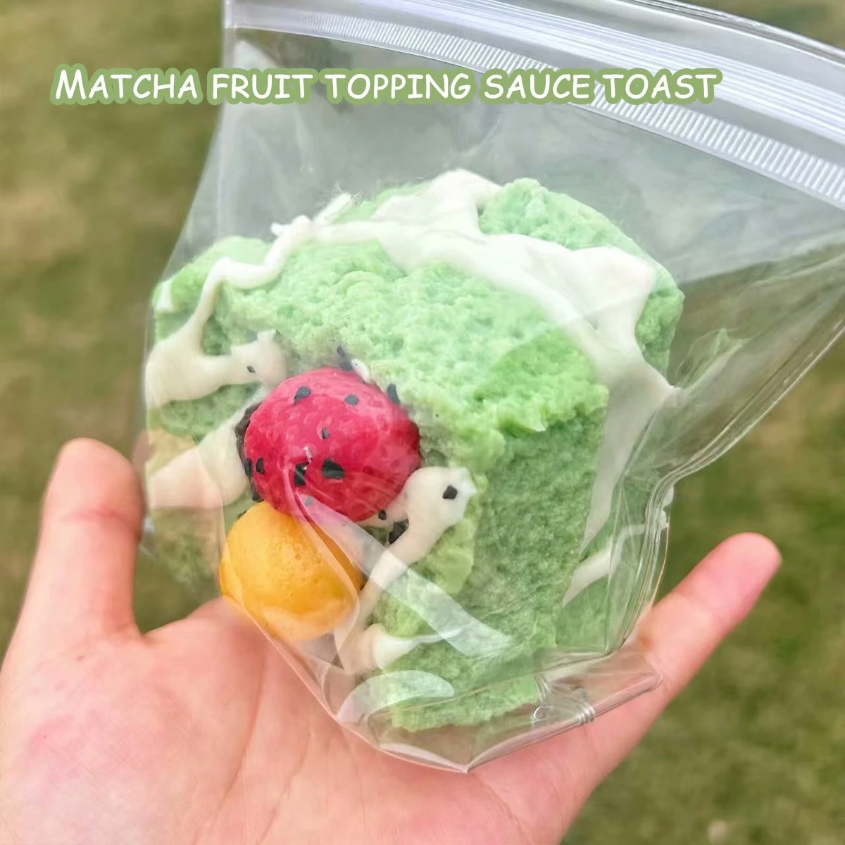 Extra Thick High Density Matcha Fruit Bread Squeeze Toy, Silicone-Like ...