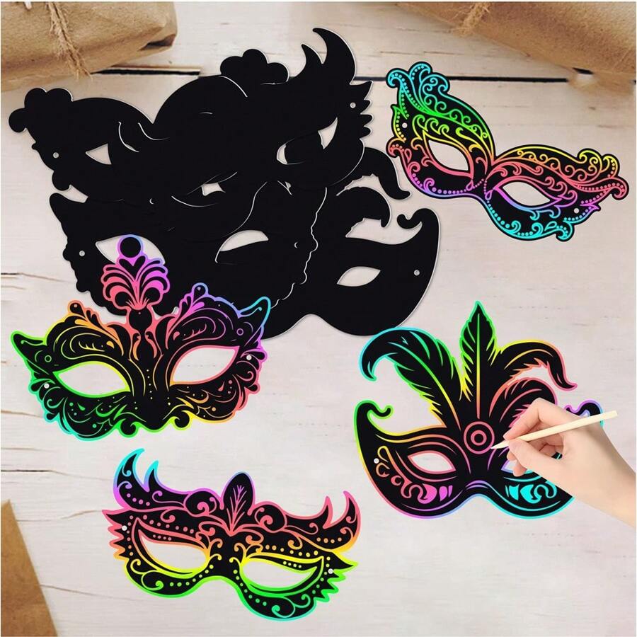 8 sets Mardi Gras Diy masker krasloten met stokken en rekbaar touw ...
