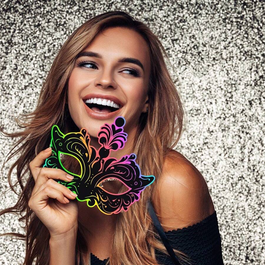 8 sets Mardi Gras Diy masker krasloten met stokken en rekbaar touw ...