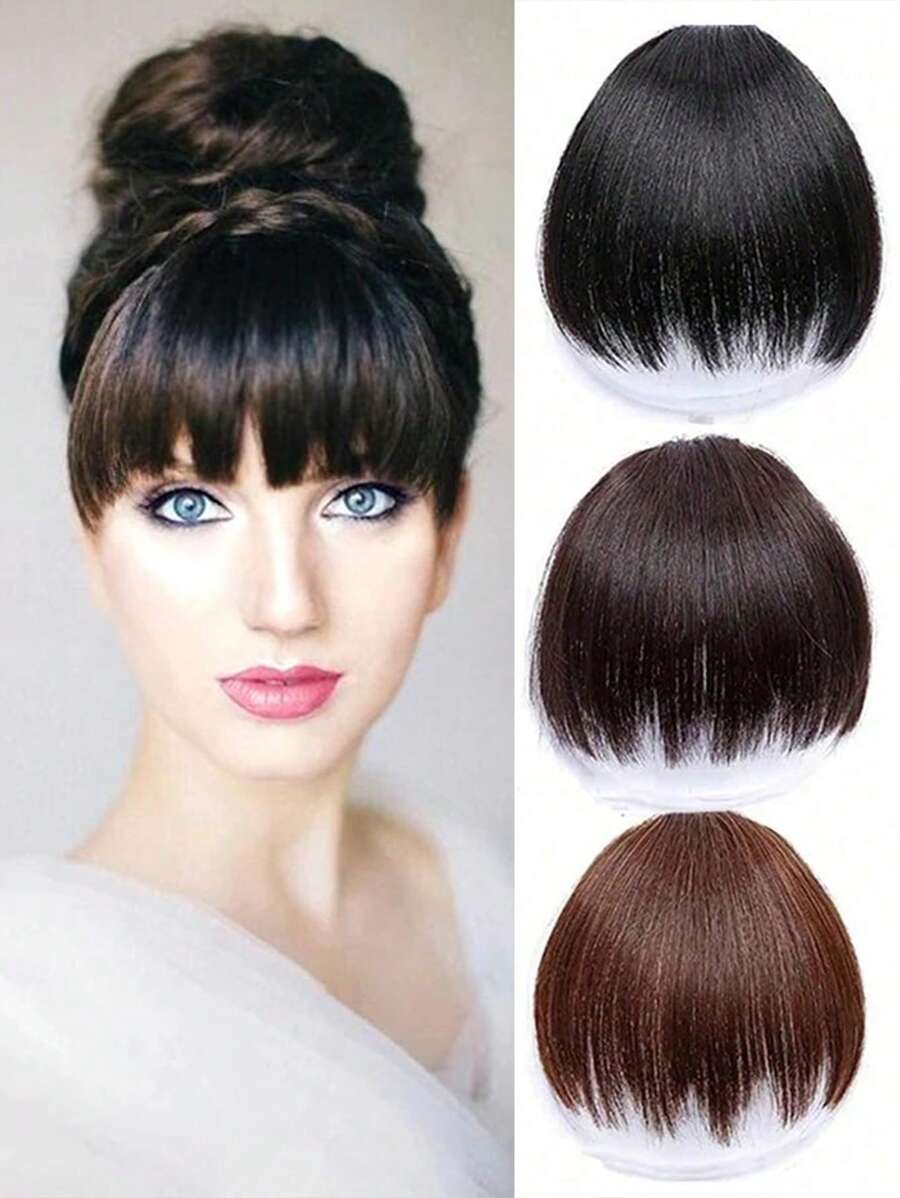 Natural Straight Synthetic Bangs High Temperature Fiber Clip-In Full ...