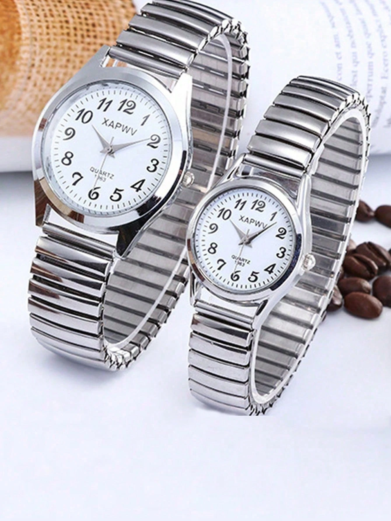 1 pieza de reloj de pareja con correa de acero, reloj de cuarzo ...