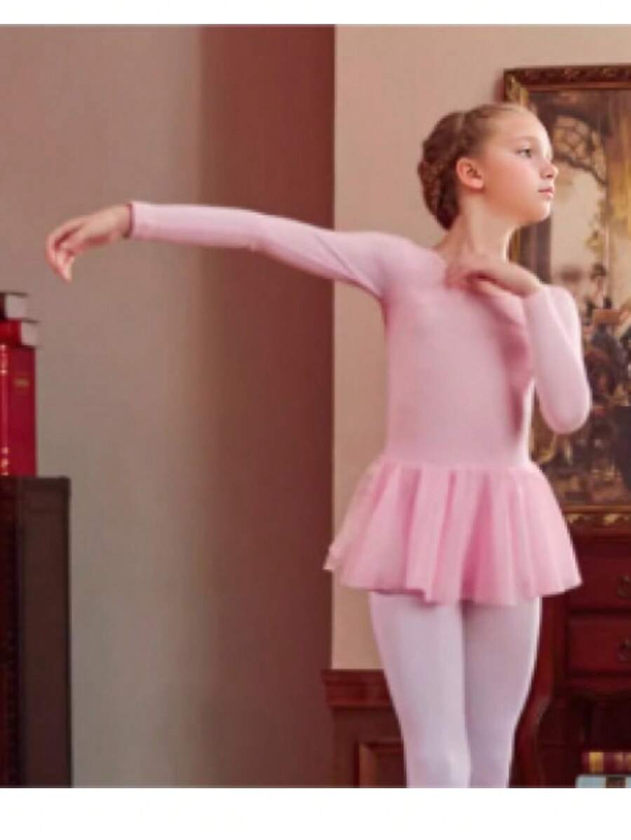 1pc Tween Girl Long Sleeve Ballet Dance Dress, Girls Dance Performance ...