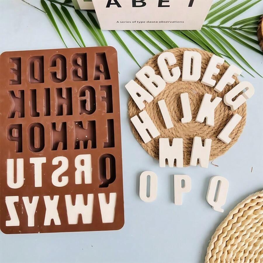 A-Z Alphabet Silicone Molds, Mixed Concrete Resin Letter Molds, Large ...