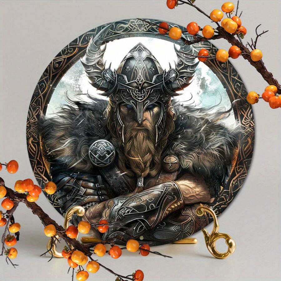 8x8 Inch Metal Viking Warrior Signage - Durable 2D Round Metal ...