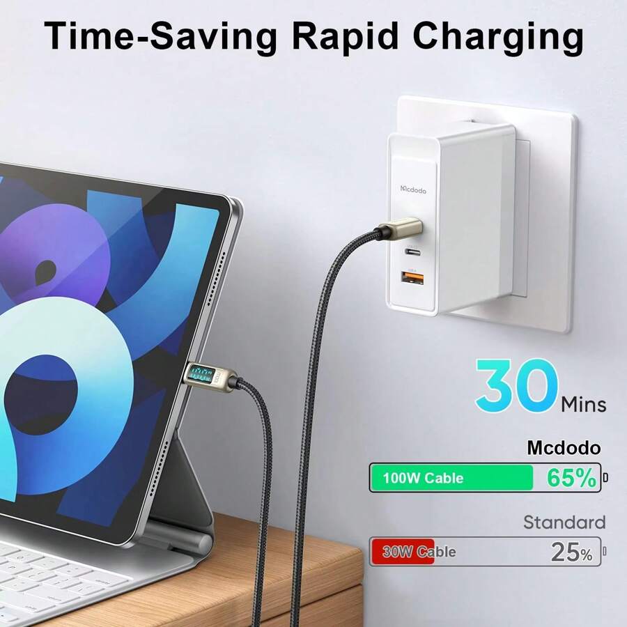 TekaGene Câble d'affichage numérique 100W USB C vers Type C, charge rapide 100W PD, câble Type C ...