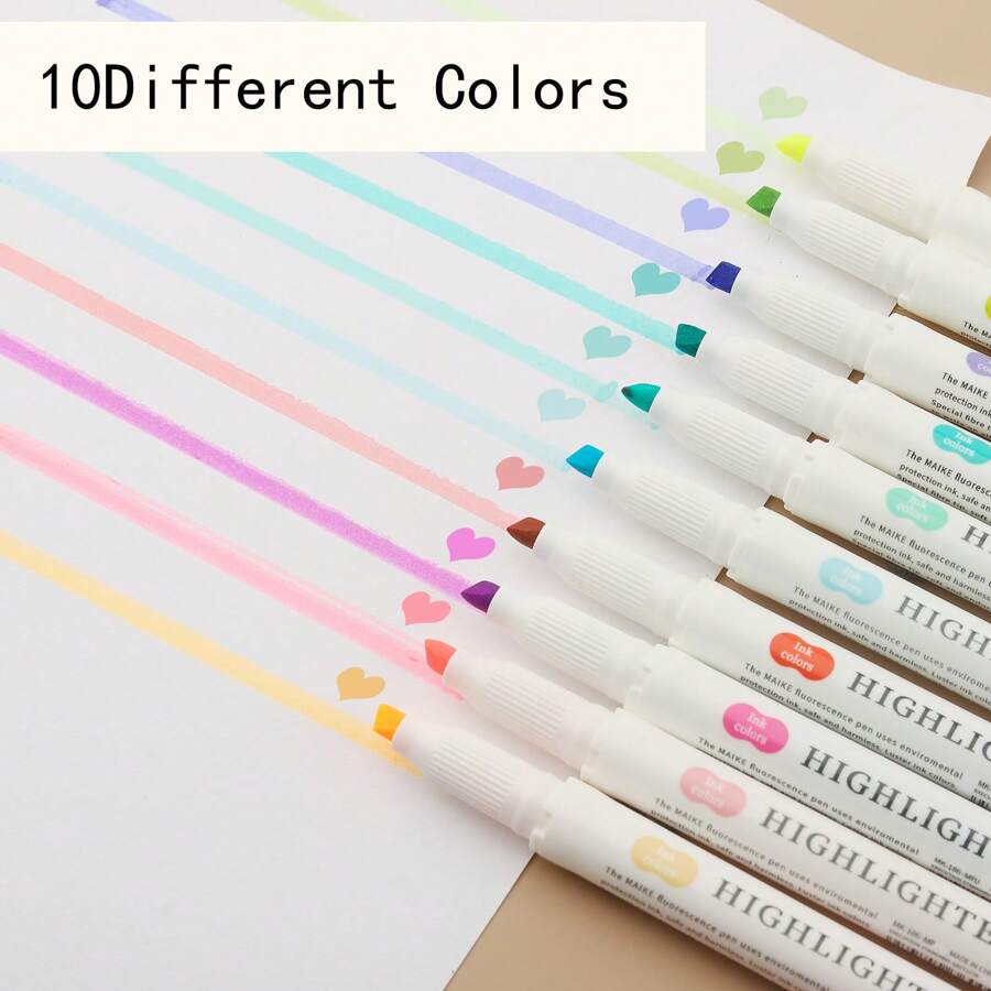 10 Highlighters, Pastel Highlighter Assorted Colors Markers Dual Tip ...