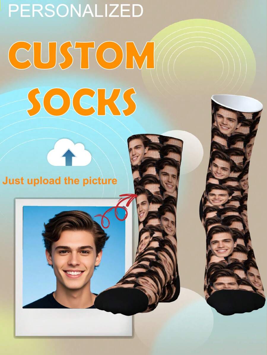 1 Pair Of Customized Crew Socks,Custom Face Socks, Custom Photo Sock ...
