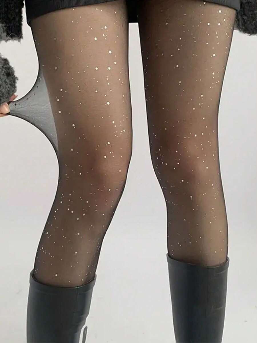 1pair Thin Sparkly Dots Cosmic Stars Pantyhose Pure Leg Beauty Black Silk Body Socks Sequin ...