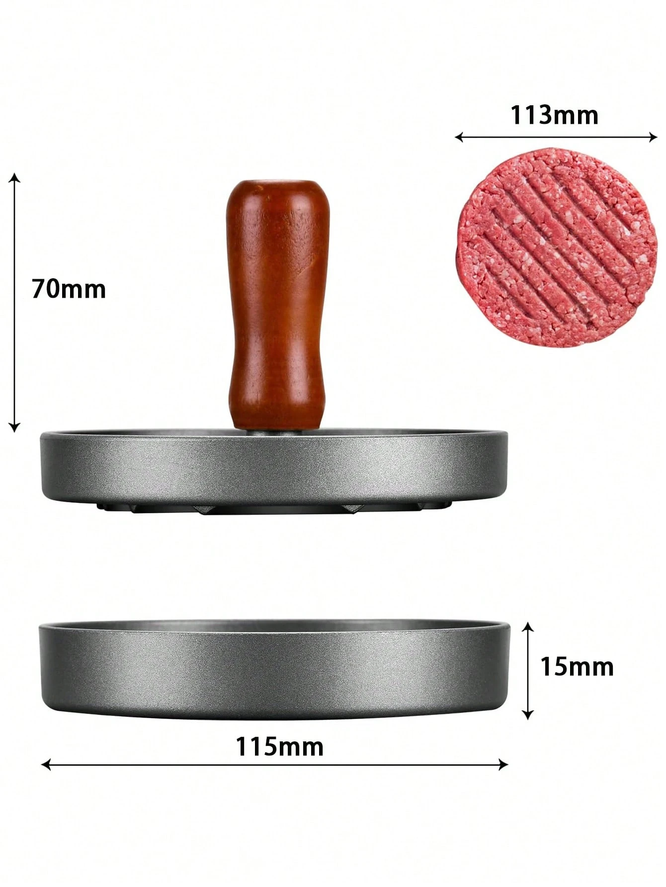 Hamburger Meat Press, Stainless Steel Hamburger Pie Press Mold, Wooden ...