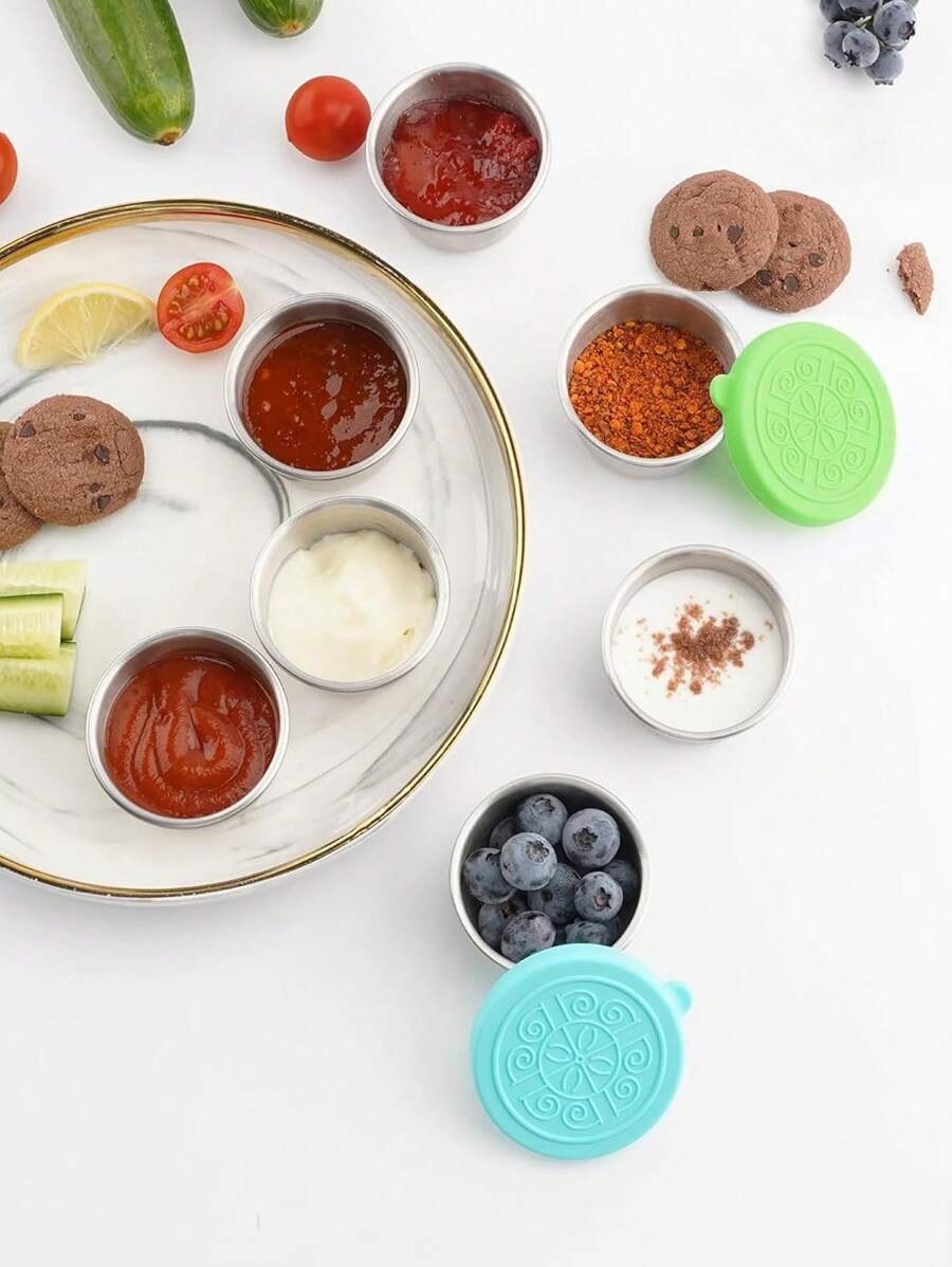 4pcs Leak-Proof Silicone Lid Dipping Sauce Containers, Portable Salad ...