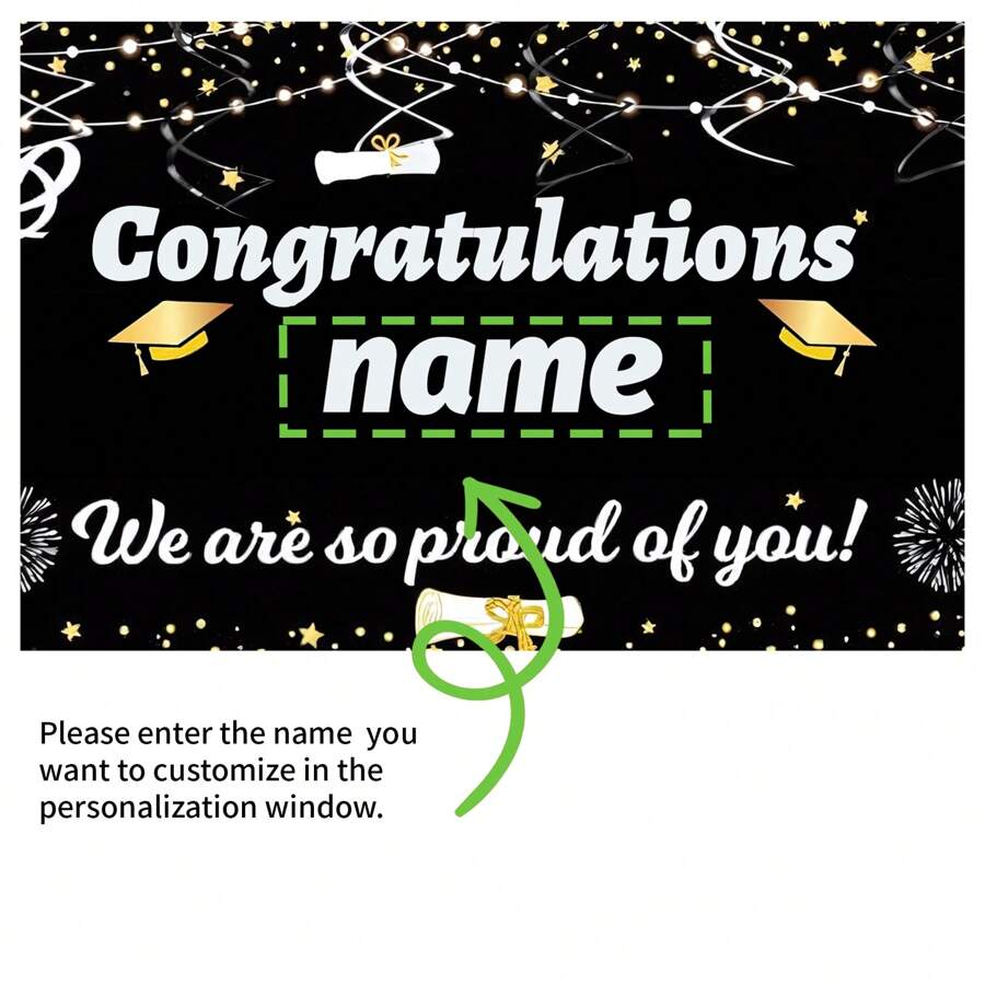 Customizable Personalized Black And Gold 2025 Graduation Backdrop ...