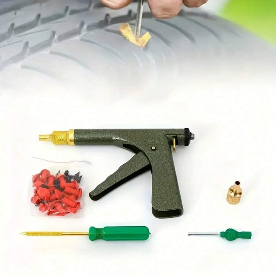 Car Tubeless Tyre Wheel Repair Gun Kit: Plugger With Rubber, Mushroom ...