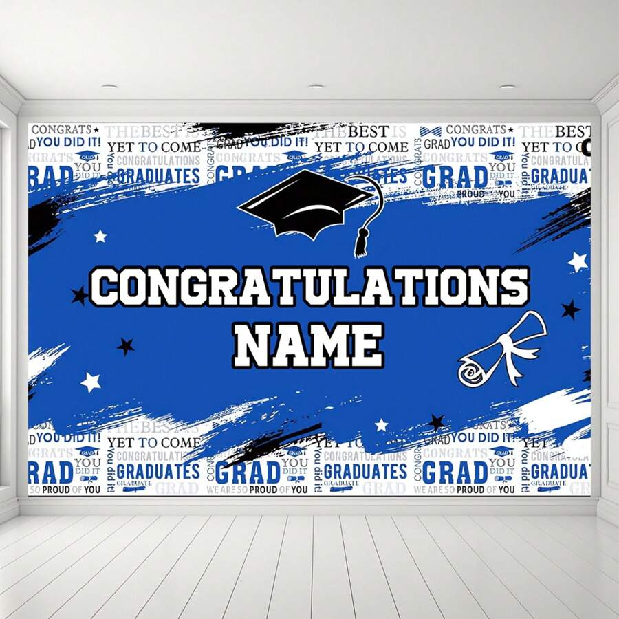Customizable Personalized Blue And White 2025 Graduation Backdrop ...