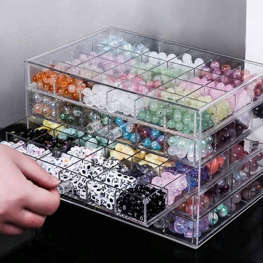 Beaded Storage Box Transparent 3-Layer Sub-Grid Glass Beads DIY Jewelry ...