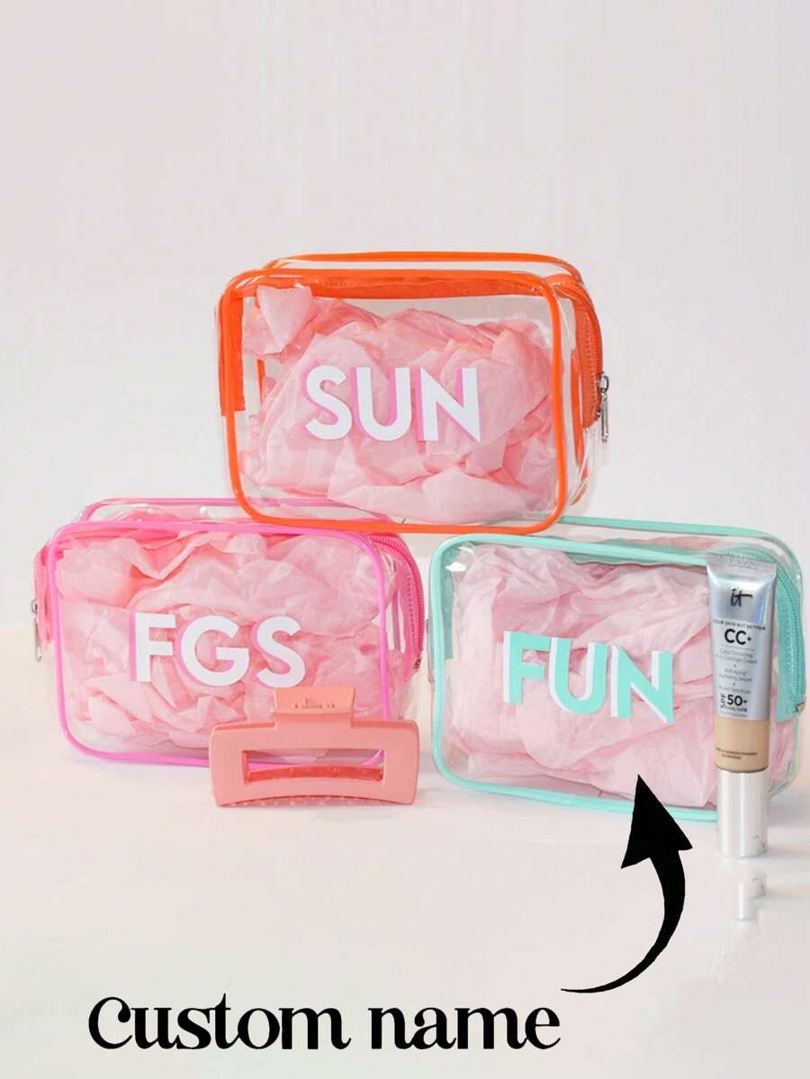 Personalized Name Transparent Bag, Clear PVC Makeup Pouch, Beauty ...