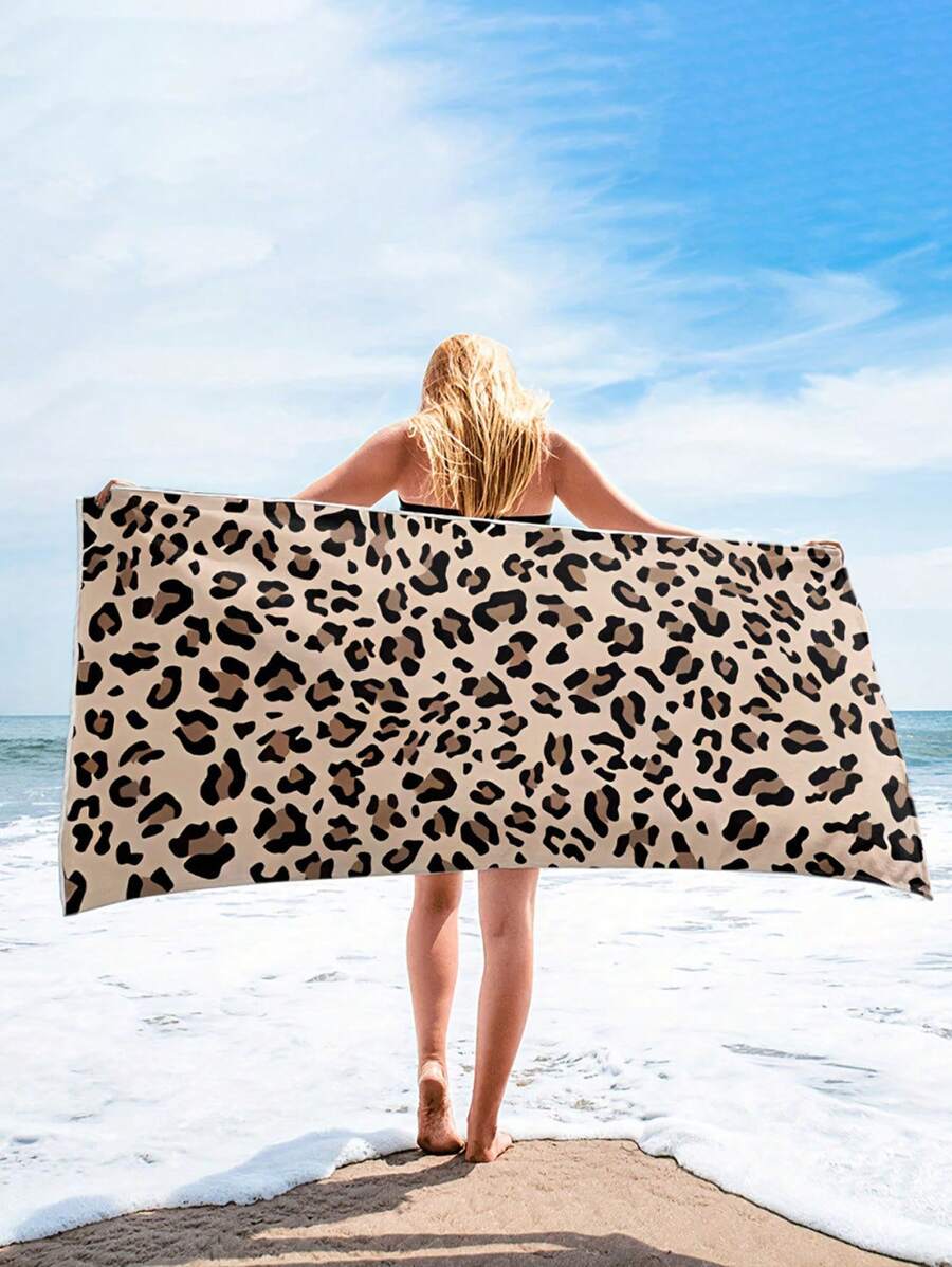 1pc Cheetah Print Creative Pattern 75*150cm Ultra Soft Fiber Beach Towel, Adult Absorbent Beach ...