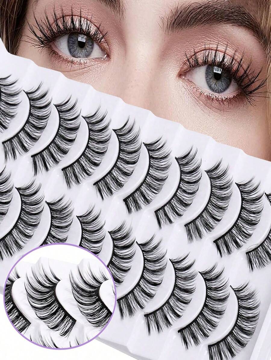 New 10 Pair Chemical Fiber Hard Stem False Eyelash 3D Thick And ...